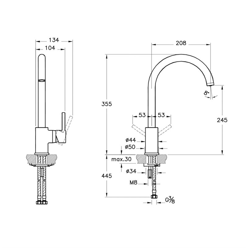 Euromart - Artema Minimax S Brushed Nickel Sink Mixer #341267