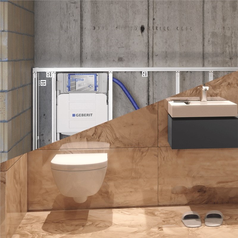 Euromart - Geberit Sigma Kombifix inset cistern with stand 12 cm ...