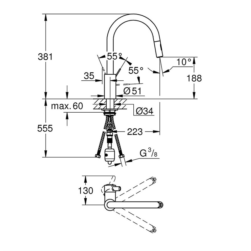 Euromart - Grohe Eurocosmo Kitchen Sink Faucet - Chrome #339780