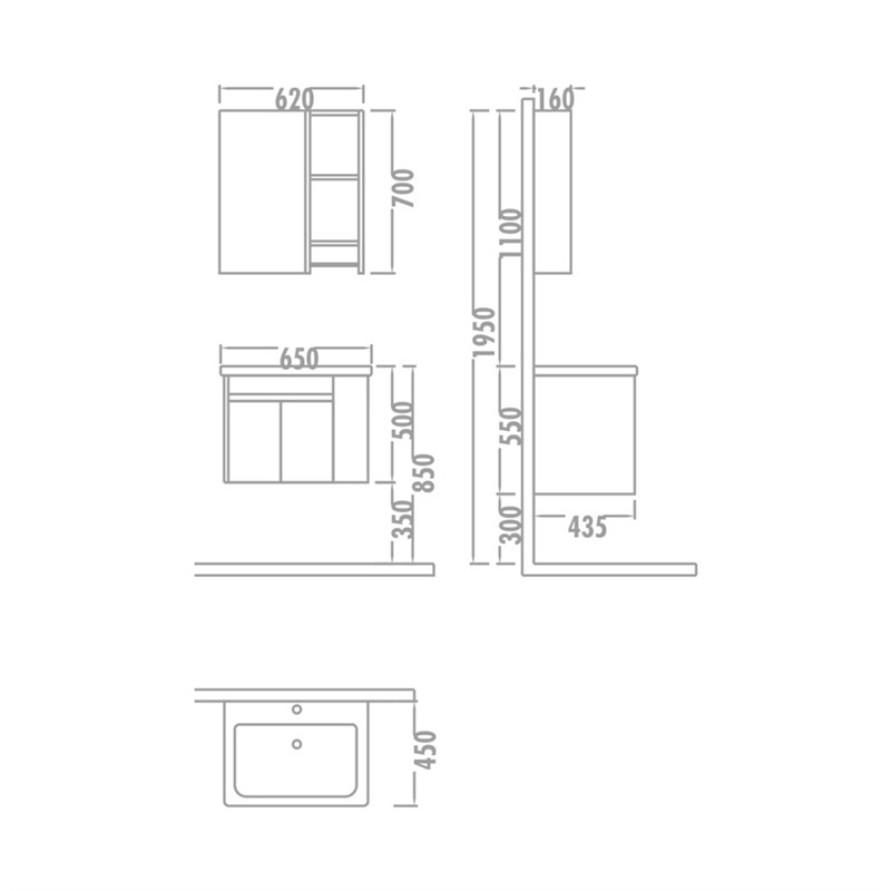 Euromart - Nplus Siena Bathroom Set 65 cm - White #337596