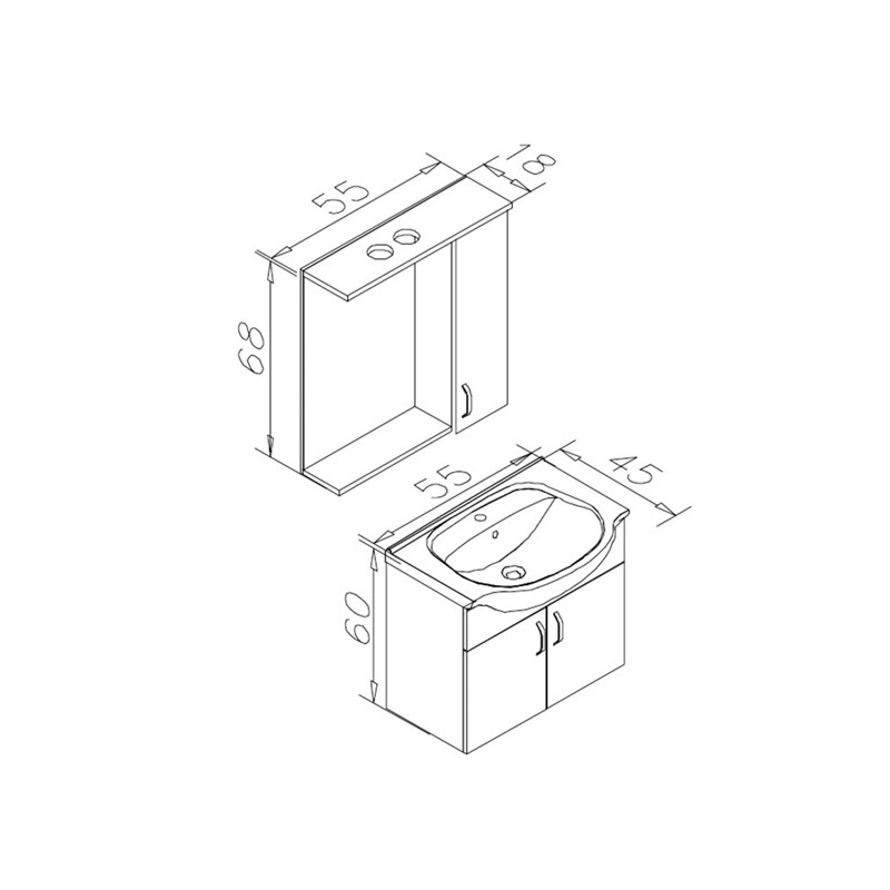 Euromart - Orka Duru 55 cm Asma Banyo Dolabı