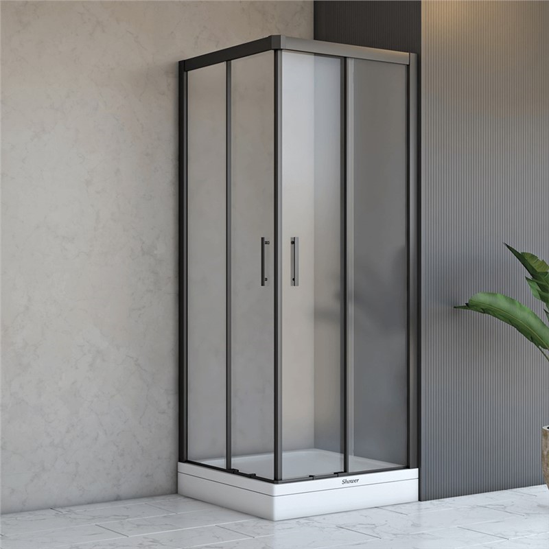 Euromart - Shower Vega Corner shower cabin 80x80 cm - Matte Black #346842