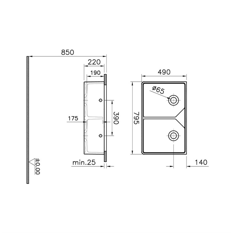 Euromart - VitrA Arkitekt Double Kitchen Sink 80cm - White #341239