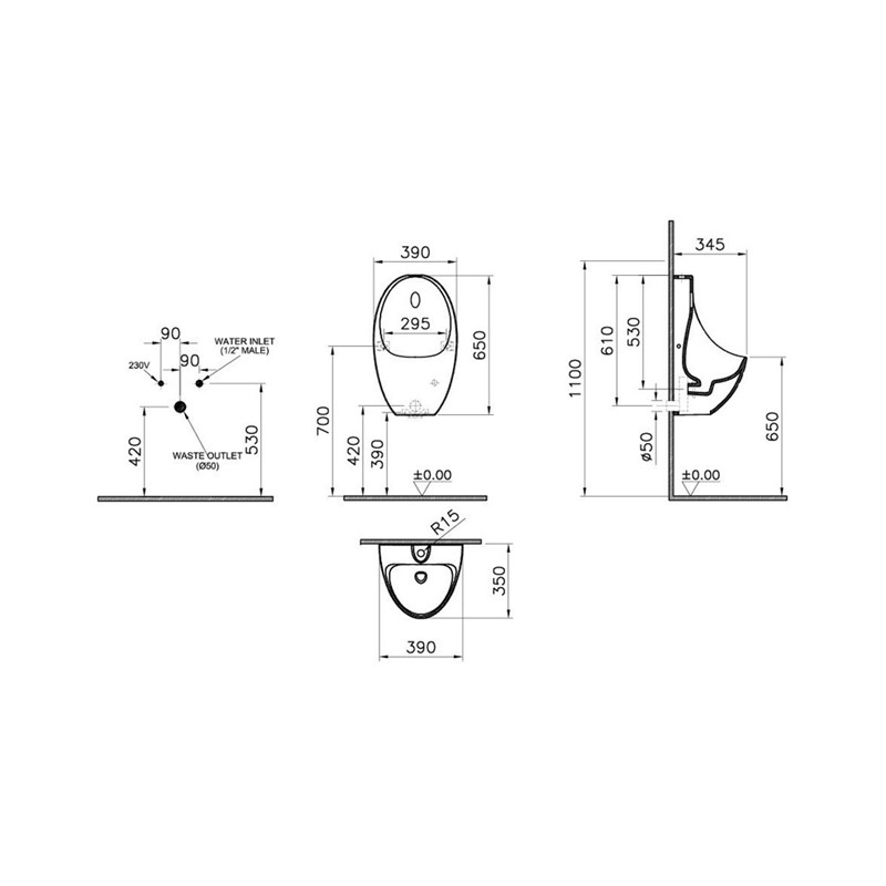 Euromart - VitrA Arkitekt Electric Urinal with Photocell - White #337502