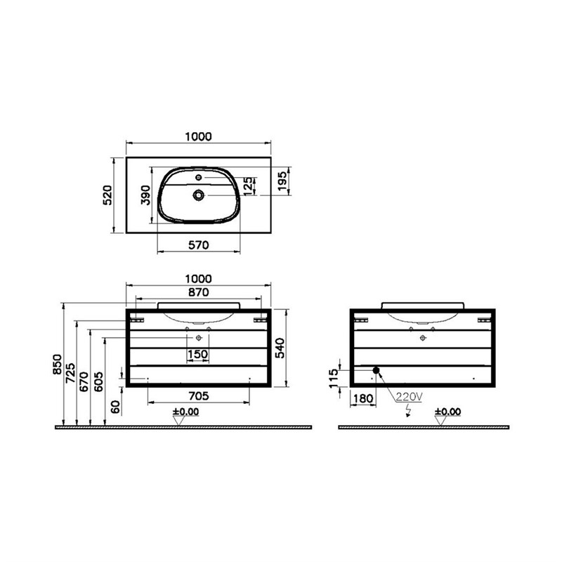 Euromart - VitrA Frame Bathroom Base Cabinet 100cm - Oak #338856