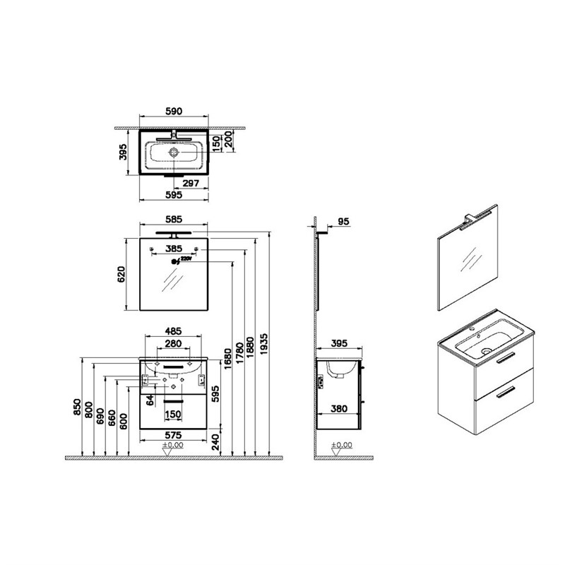 Euromart - Vitra Mia Bathroom set 60 cm - Color Cordoba #355274