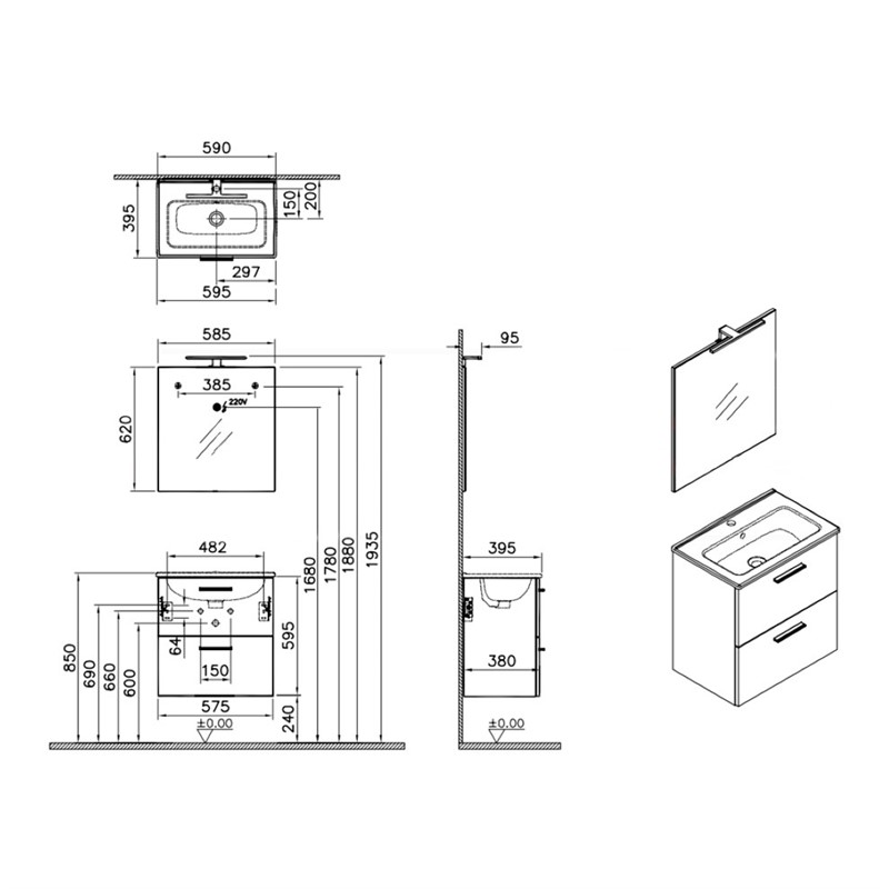 Euromart - Vitra Mia Bathroom Set 60 cm - White #355272