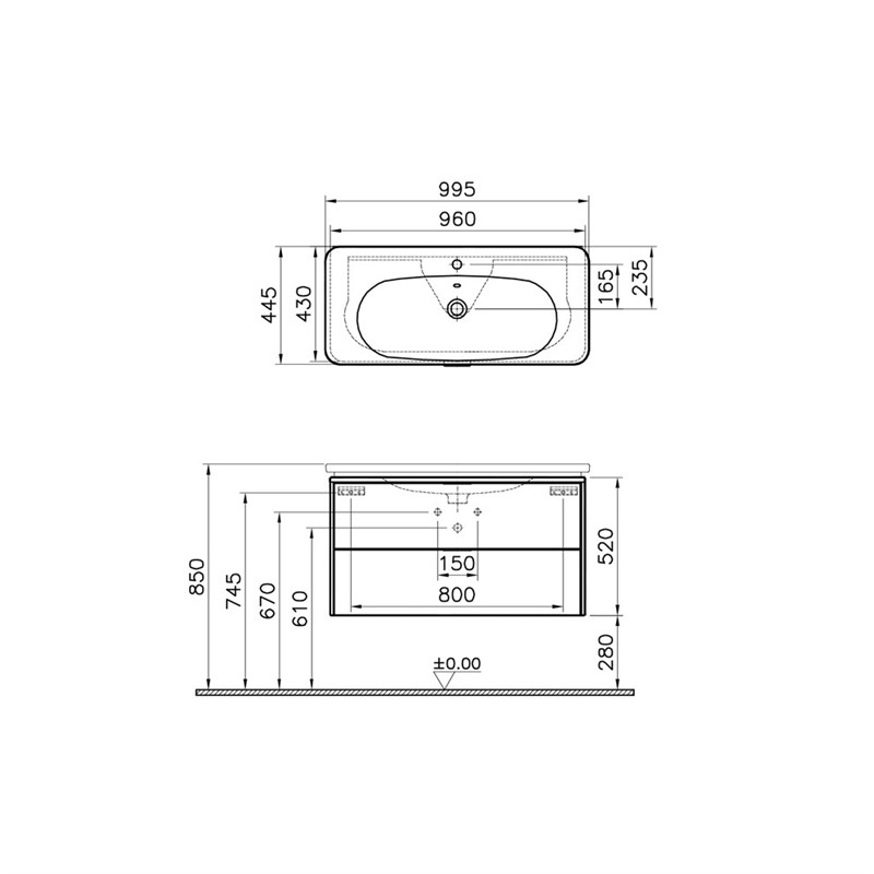 Euromart - VitrA Nest Trendy Base cabinet for sink 100 cm - #353397