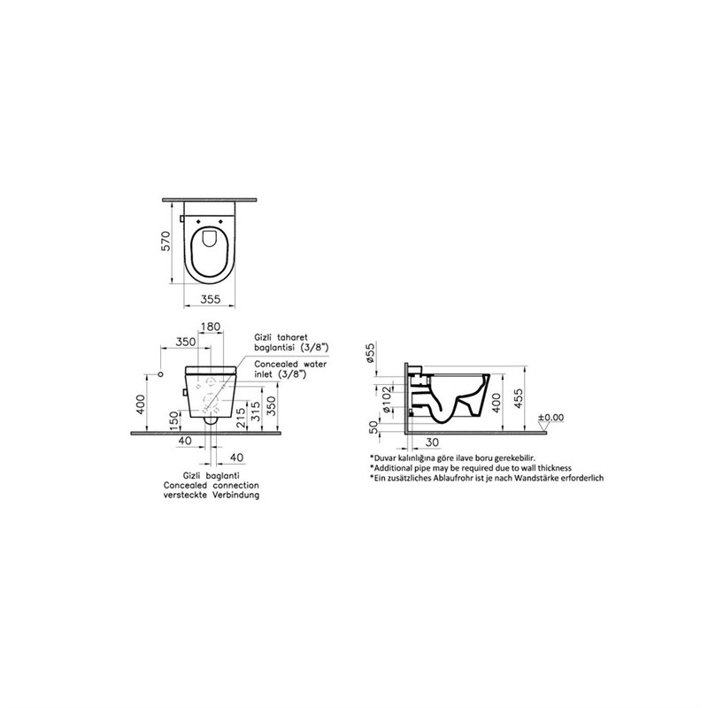 Euromart - VitrA Nest VitrAFresh Wall Mounted Toilet - White #337447