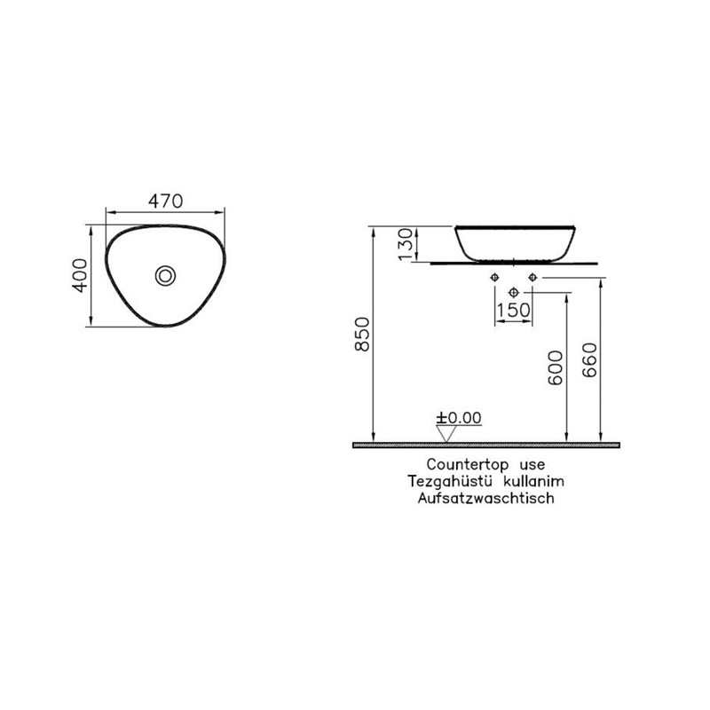 Euromart - VitrA Plural Mat Siyah 47 cm Üçgen Çanak Lavabo