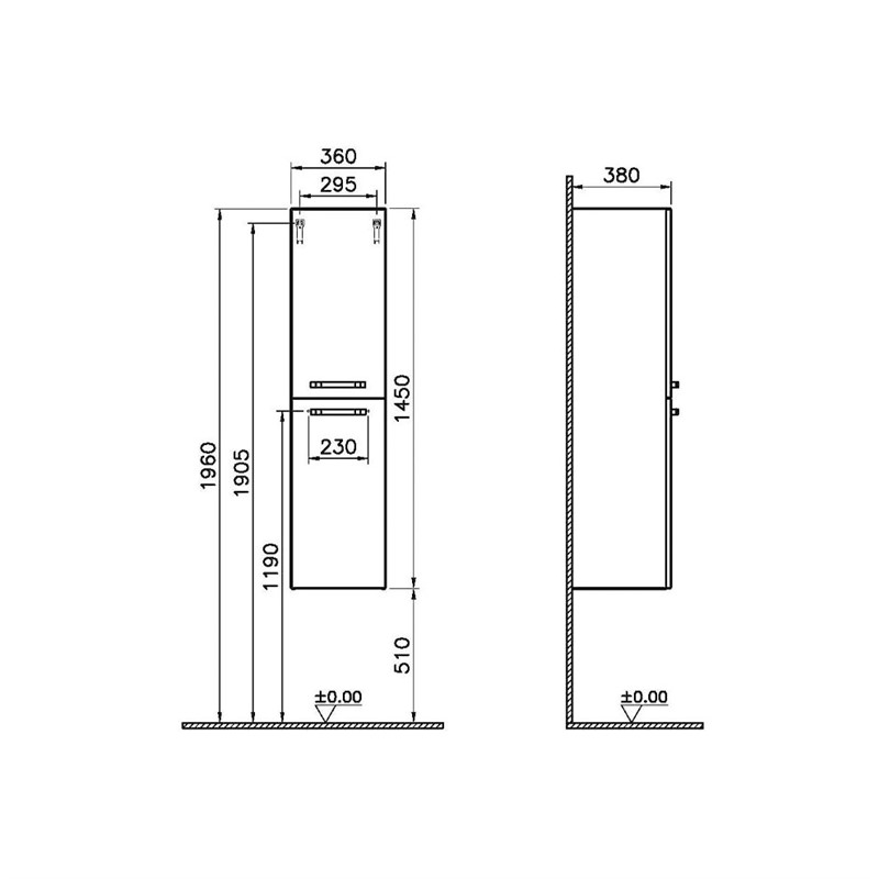 Euromart - VitrA S50 36 cm Parlak Beyaz Sağ Boy Dolabı