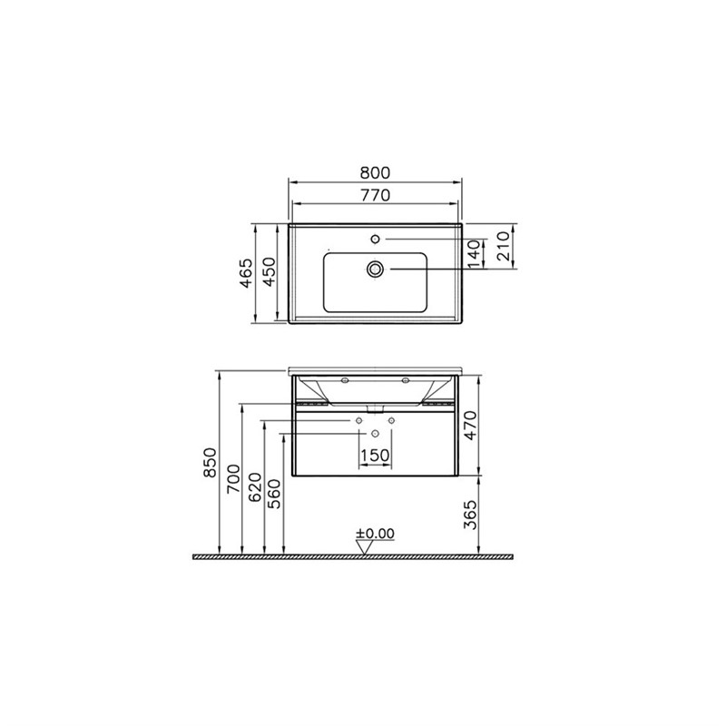 Euromart - VitrA S50+ Base cabinet for sink with drawer 80cm - Gold ...