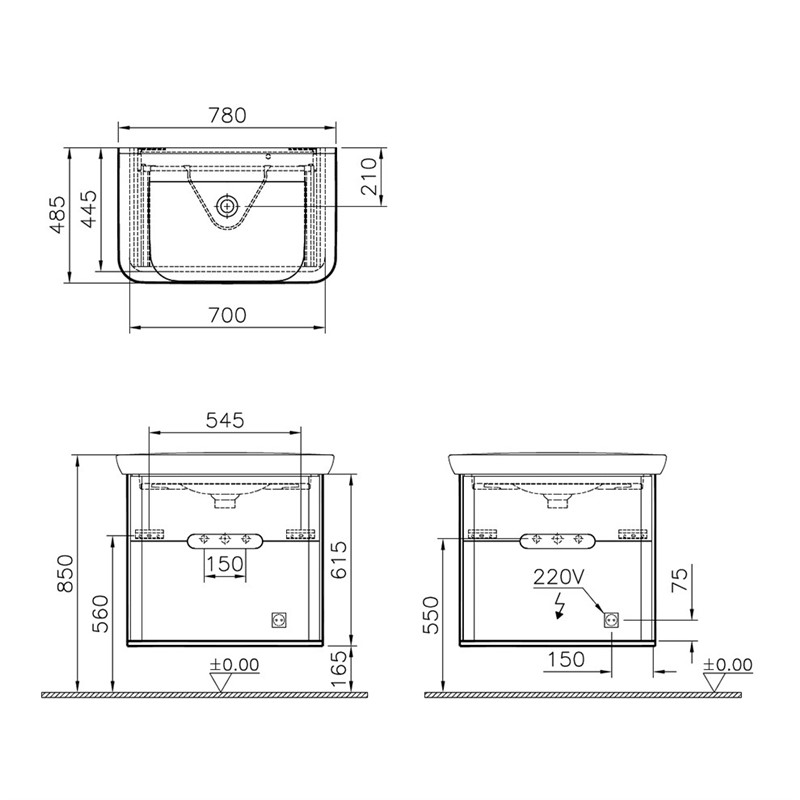 Euromart - VitrA Sento Lower sink cabinet with two drawers 80 cm ...