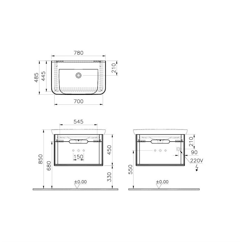 Euromart - VitrA Sento Lower sink cabinet with drawers 80cm - Matte ...
