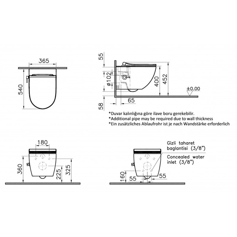 Euromart - VitrA Sento Rim-ex White Wall-Hung WC Pan with Integrated ...