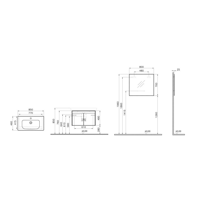 Euromart - Vitra Step Demonte Set Bathroom Cabinet With Lid 85cm ...
